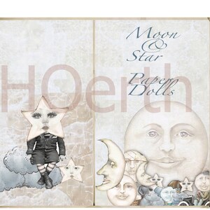 Printable Paper Dolls With Folio and Pockets Moon and Star With Stands ...