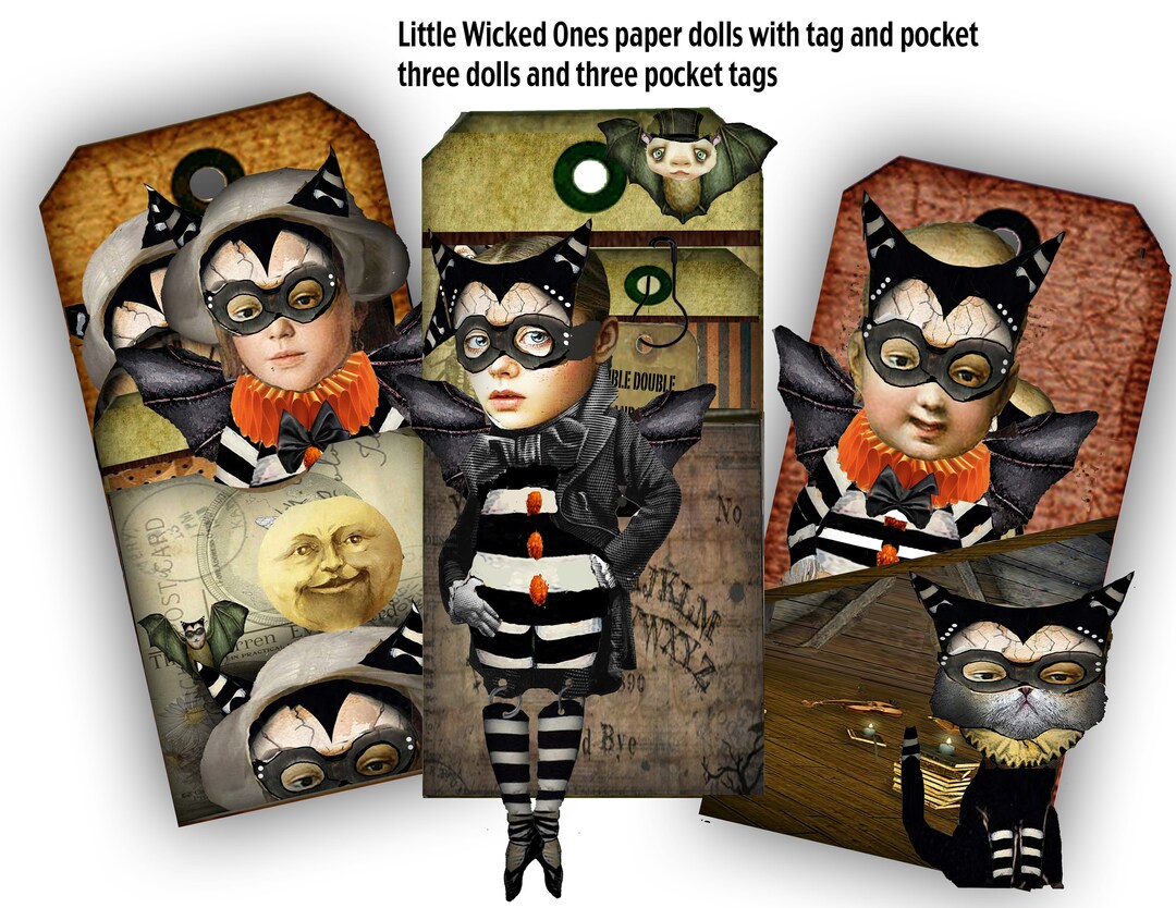 Printable Halloween Tags With Pocket and Paper Dolls Little Wicked Ones ...