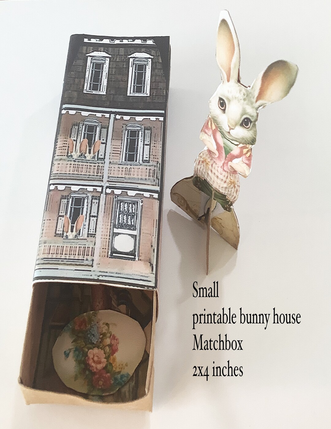 Printable Bunny and House Matchbox With Ephemera Easter Baskets Table ...