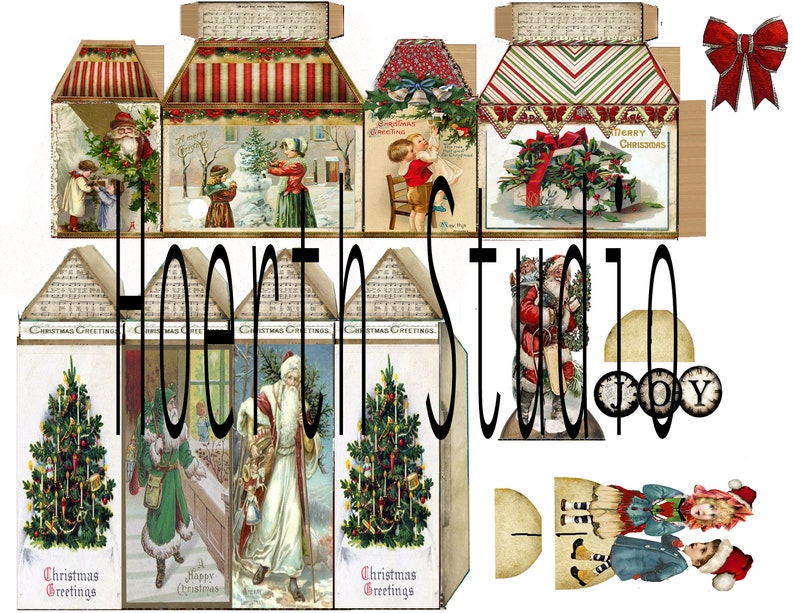 Printable Christmas Village Victorian Paper Houses and Clock | Etsy