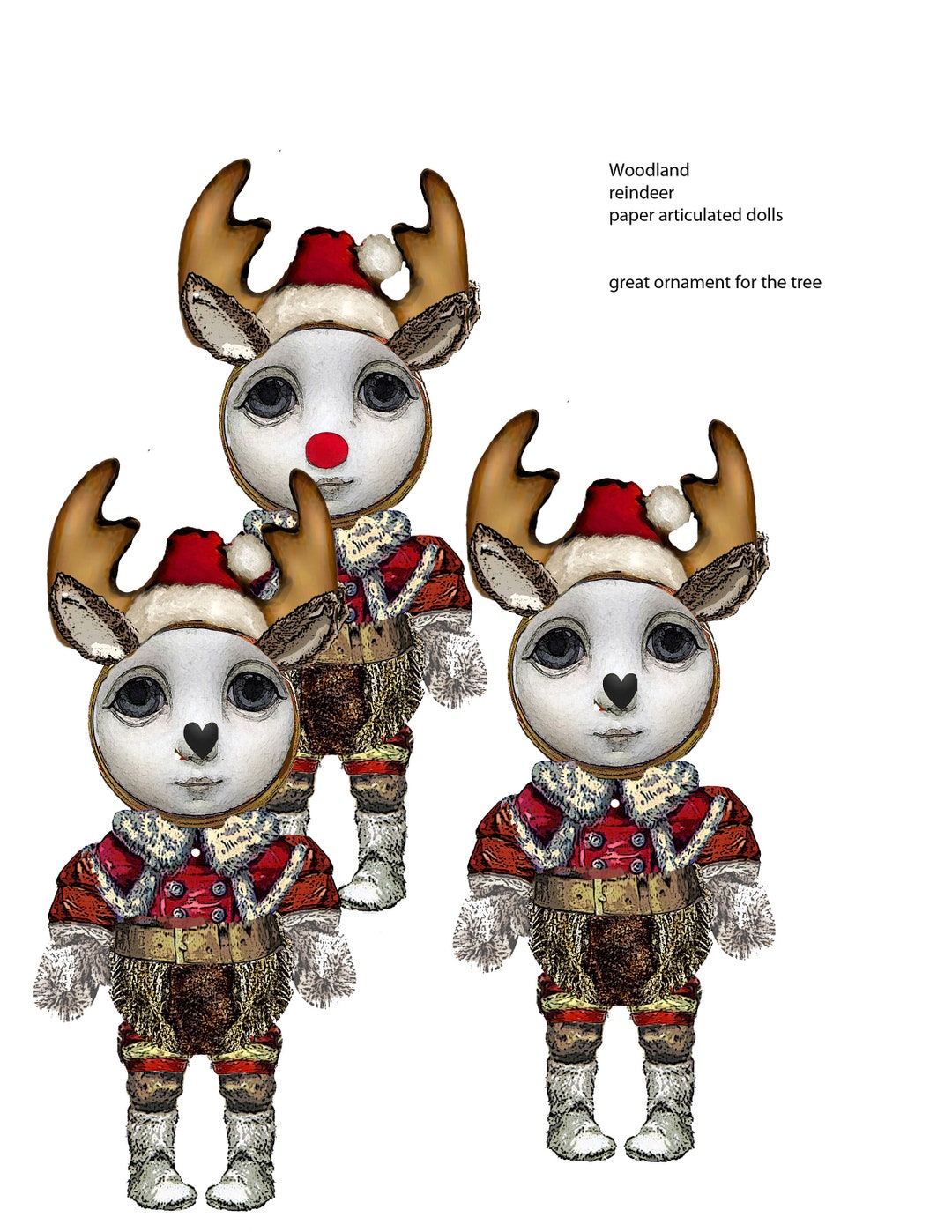 Printable Woodland Forest Reindeer Articulated Paper Dolls Ephemera ...