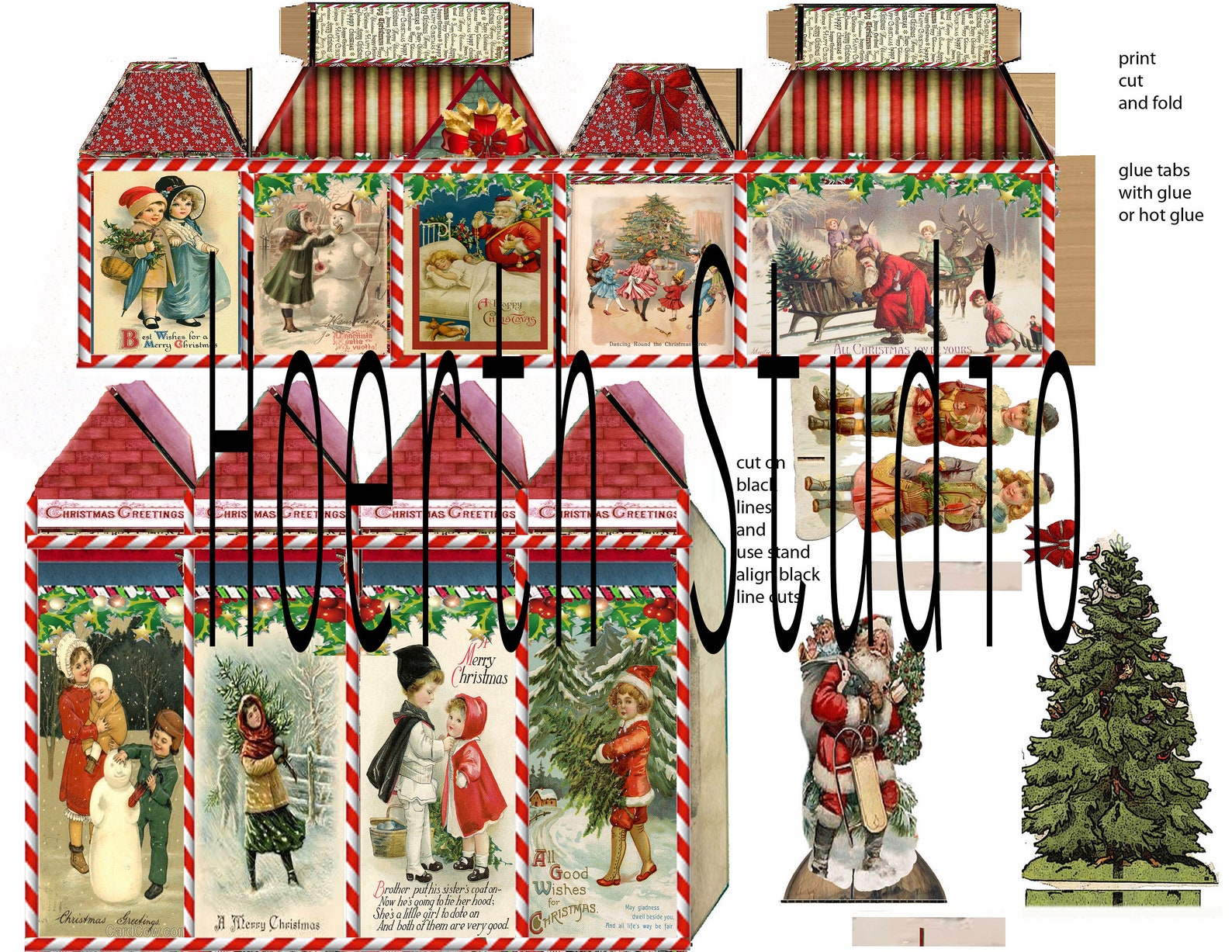Printable Christmas Village Victorian Paper Houses and Clock | Etsy
