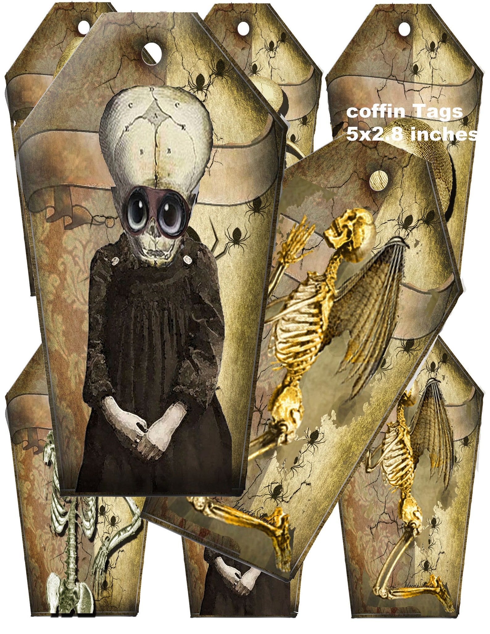 Printable Gothic Coffin Skeleton Tags Halloween Ephemera | Etsy