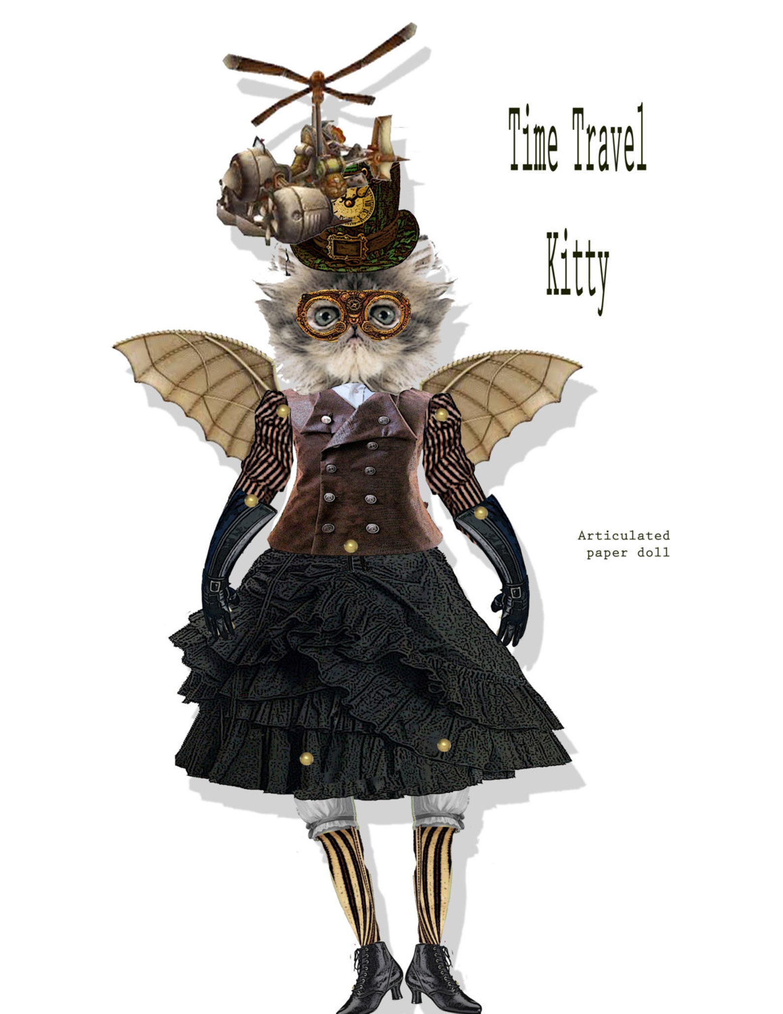 Steampunk Paper Doll Time Traveler Kitty Articulated Puppet - Etsy