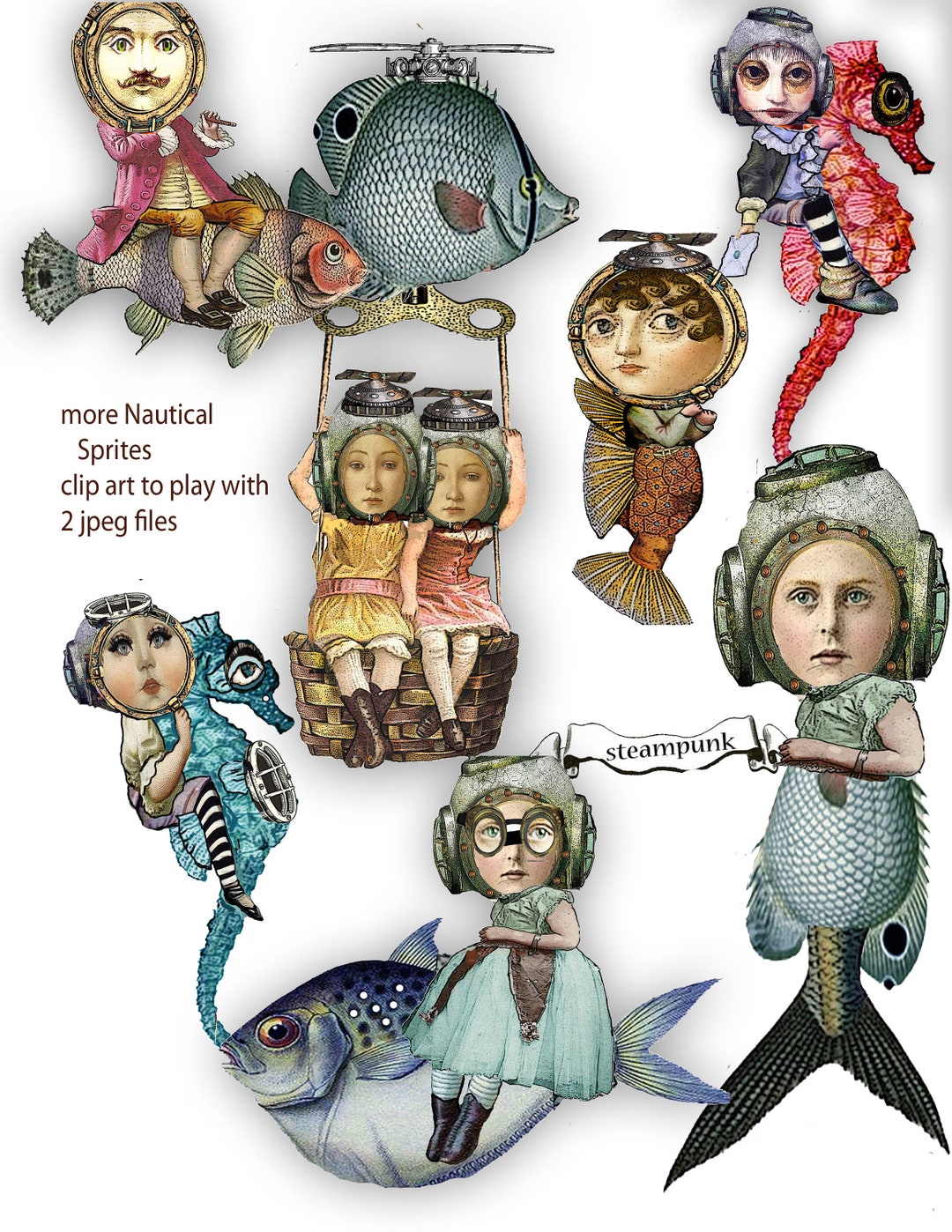 Printable Nautical Whimsical Fish Clip Fussycuts Use With Collage ...