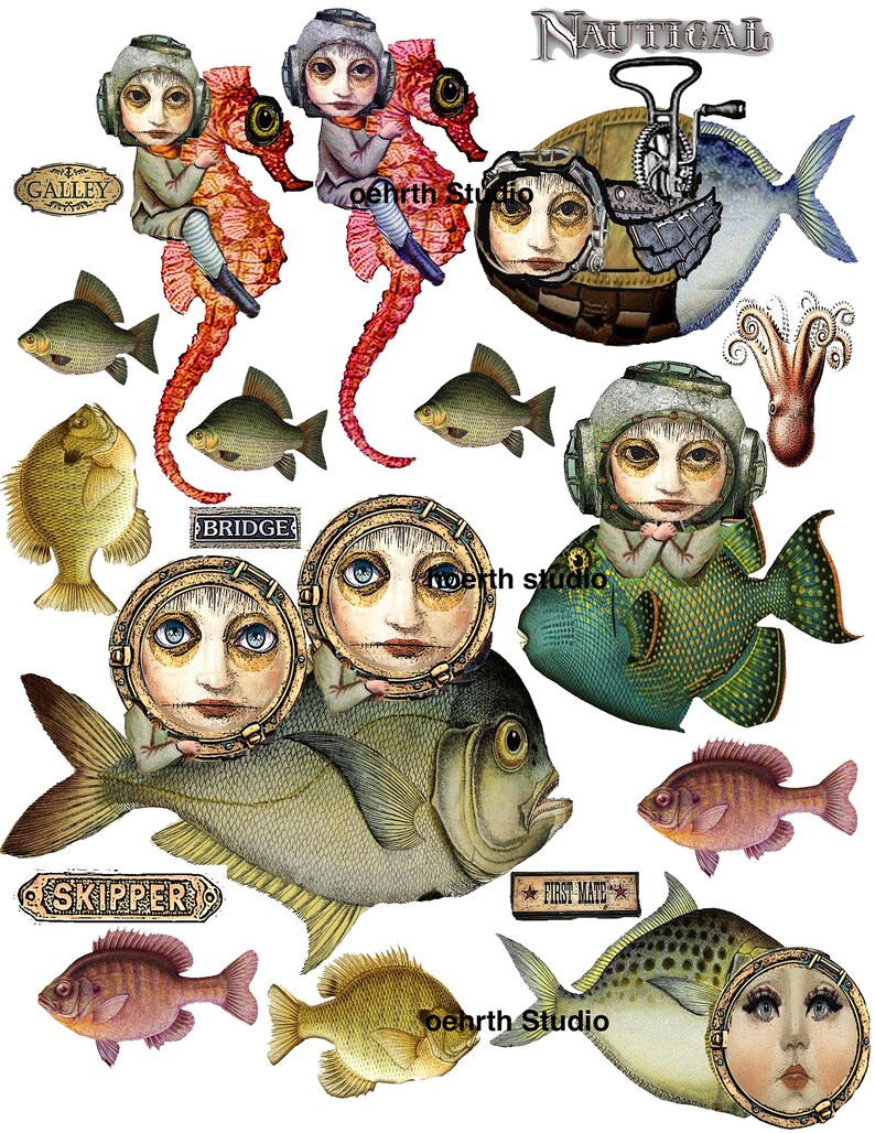 Printable Whimsical Steampunk Nautical Water Sprites Jpeg and - Etsy