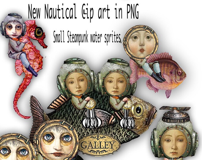 Printable Whimsical Steampunk Nautical Water Sprites PNG Files - Etsy