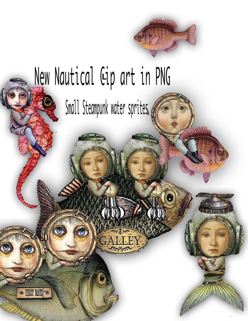 Printable Whimsical Steampunk Nautical Water Sprites PNG Files | Etsy