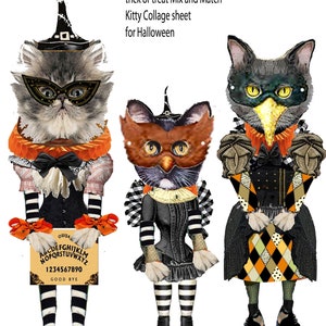 Halloween Kitty Paper Puppets Collage Sheets Mix and Match Kitty ...