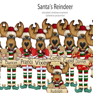 Printable Santa's Reindeer Christmas Paper Dolls, Articulated,garland ...