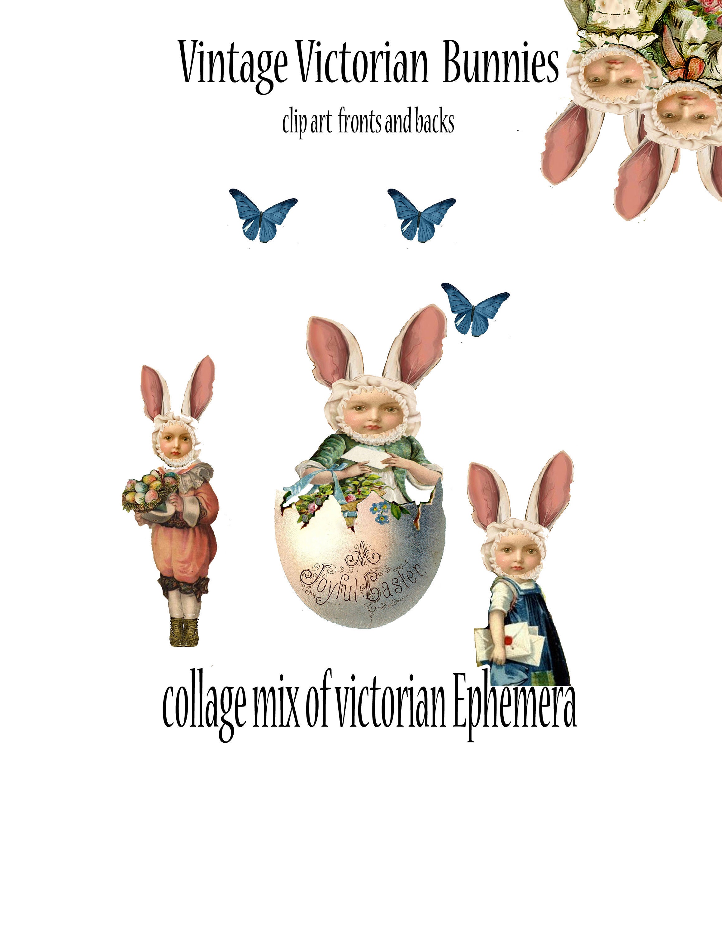 Printable Vintage Victorian Bunny Ephemera Collage Art - Etsy