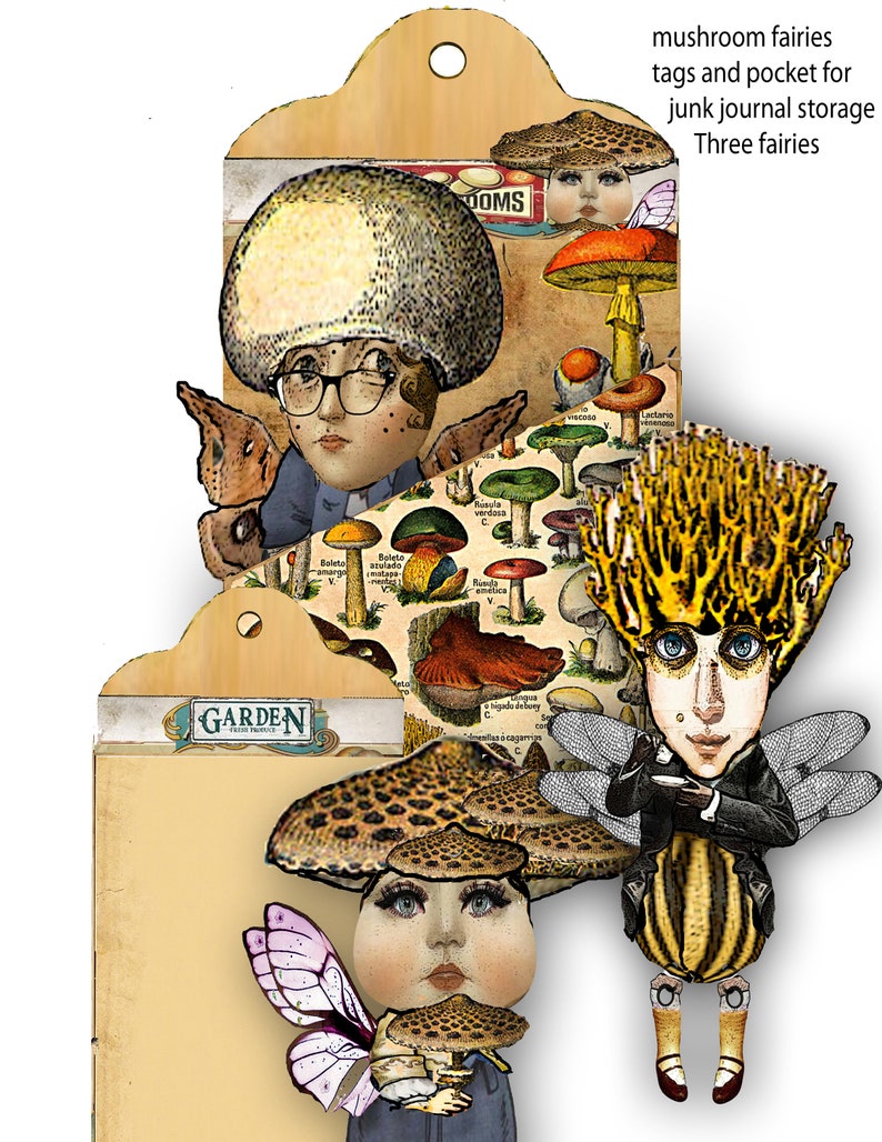 Printable Mushroom Fairies With Pocket and Tag for Cards Gifts ...