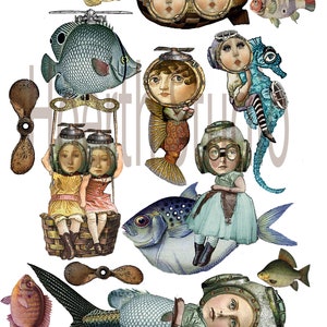 Printable Nautical Whimsical Fish Clip Fussycuts Use With Collage ...