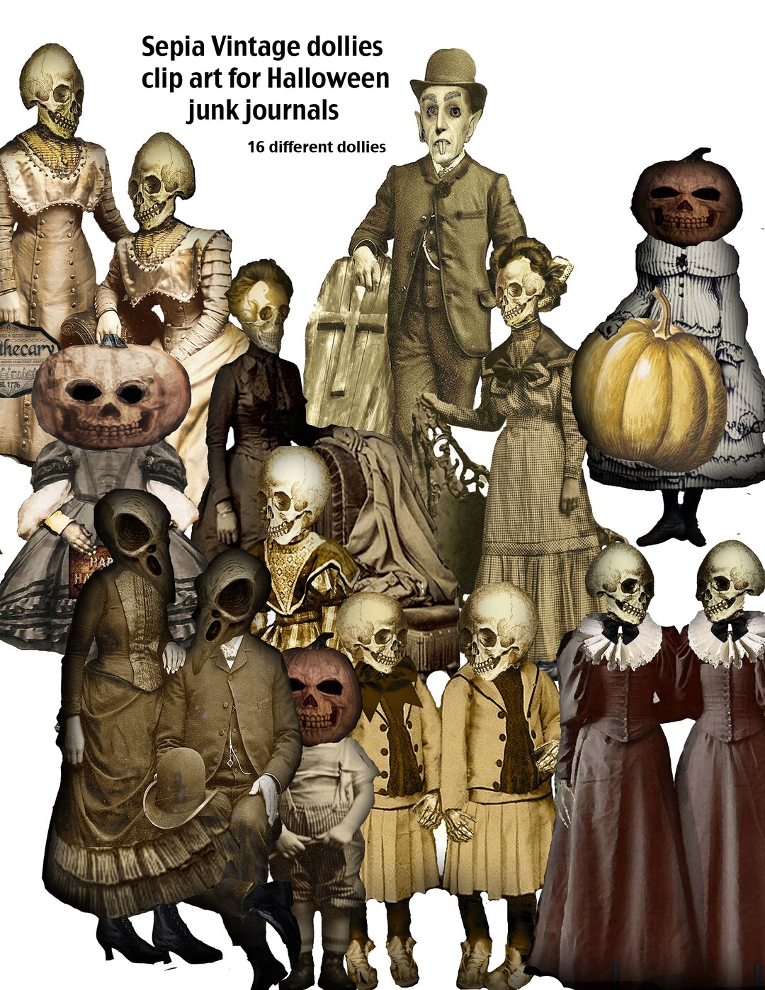 Printable Sepia Victorian Gothic Paper Dolls for Haunted Journals Junk ...