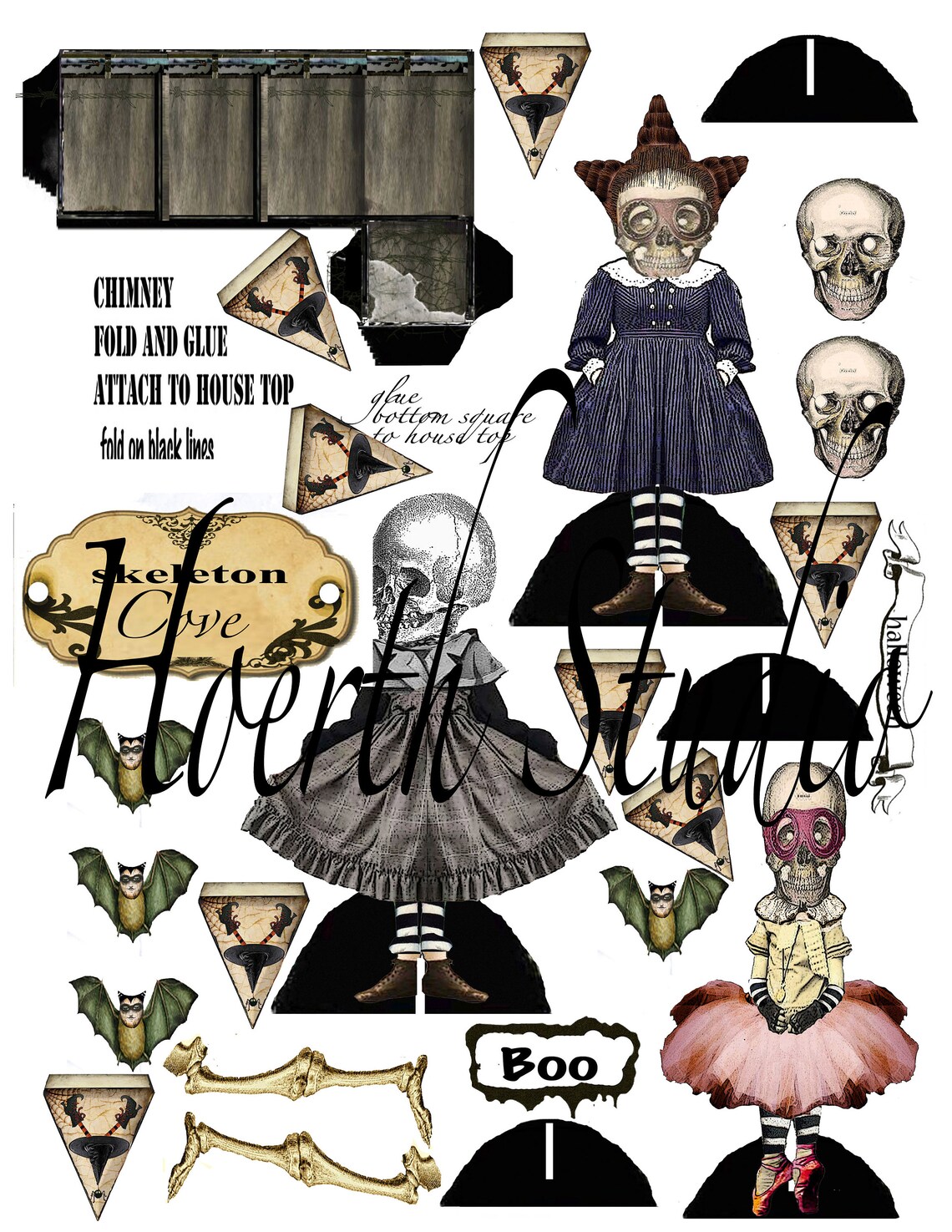 Printable Gothic Haunted House Tall 8.5x 4.5 With Ephemera to - Etsy
