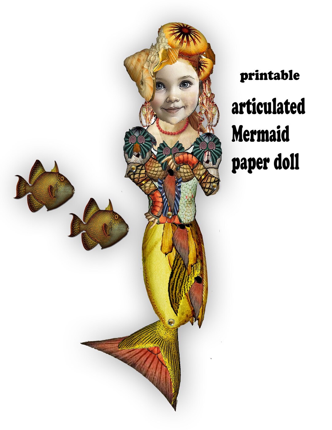 Printable Mermaid Articulated Paper Doll Original Art Great for ...