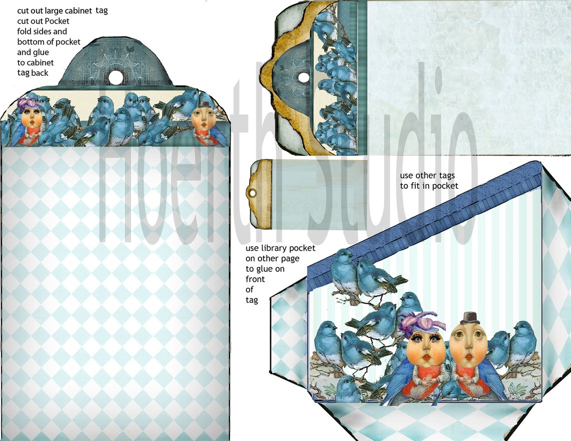 Printable Blue Bird Paper Dolls With Pockets Backs and Fronts - Etsy