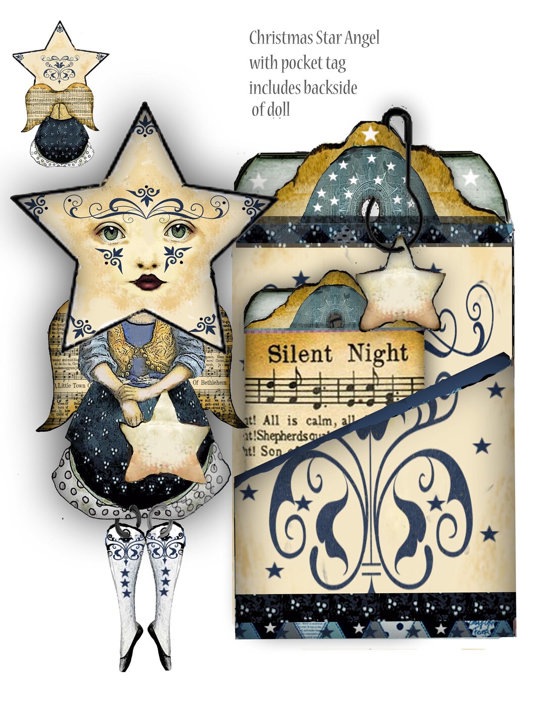 Printable Paper Doll Christmas Star With Pocket Tag Set for Journaling ...
