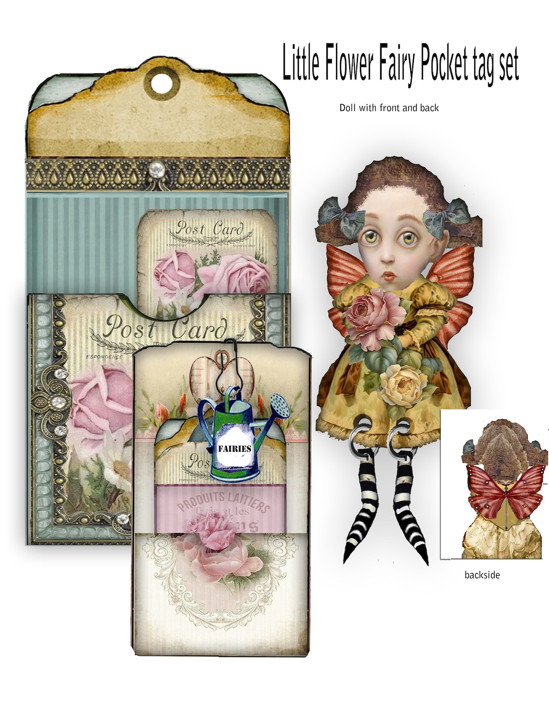 Printable Fairy Doll Pocket Tag Set Flower Themed Pocket Tag With ...