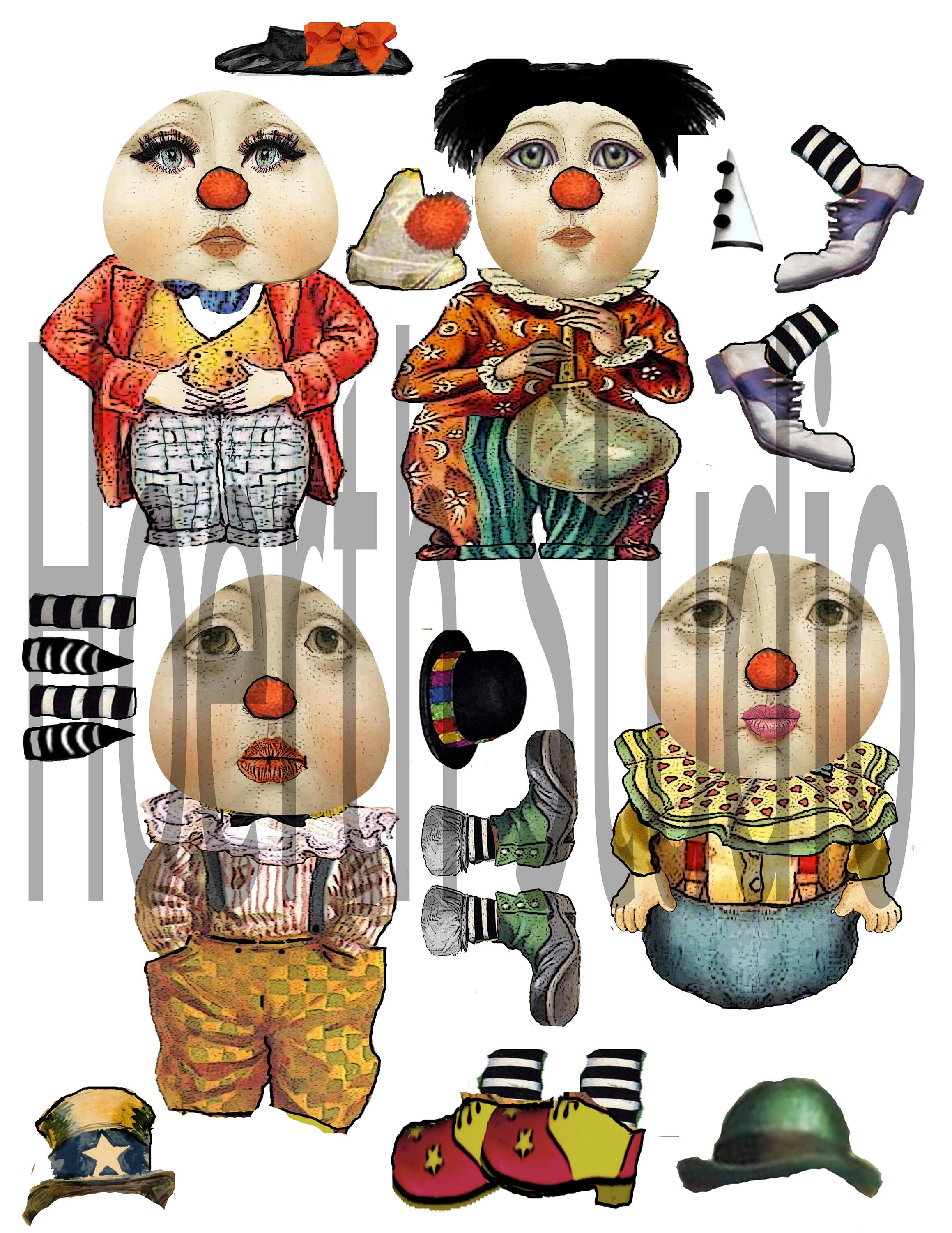 Printable Circus Clowns Mix and Match Paper Dolls Art Dolls for ...
