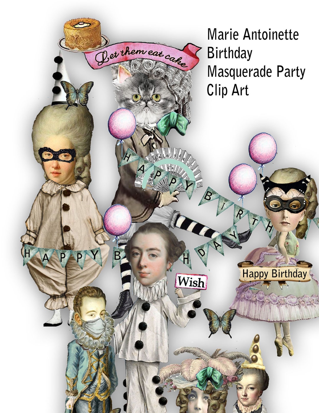 Printable Marie Antoinette Clip Art Paper Doll Collage Happy Birthday ...