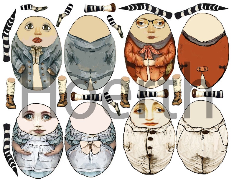 Printable Egg Dolls a Full Dozen, Backs and Dangle Legs - Etsy