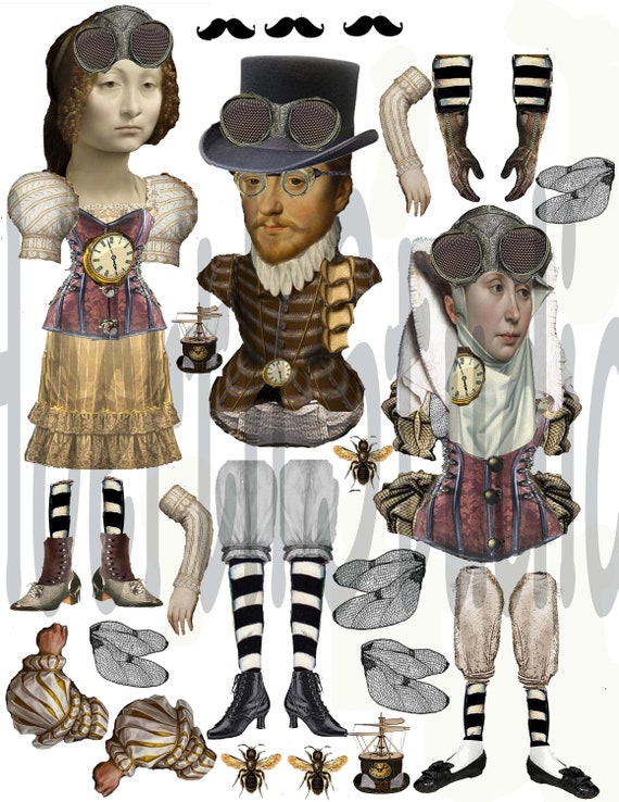 Craft Supplies & Tools Steampunk paper doll time travel sisters instant ...