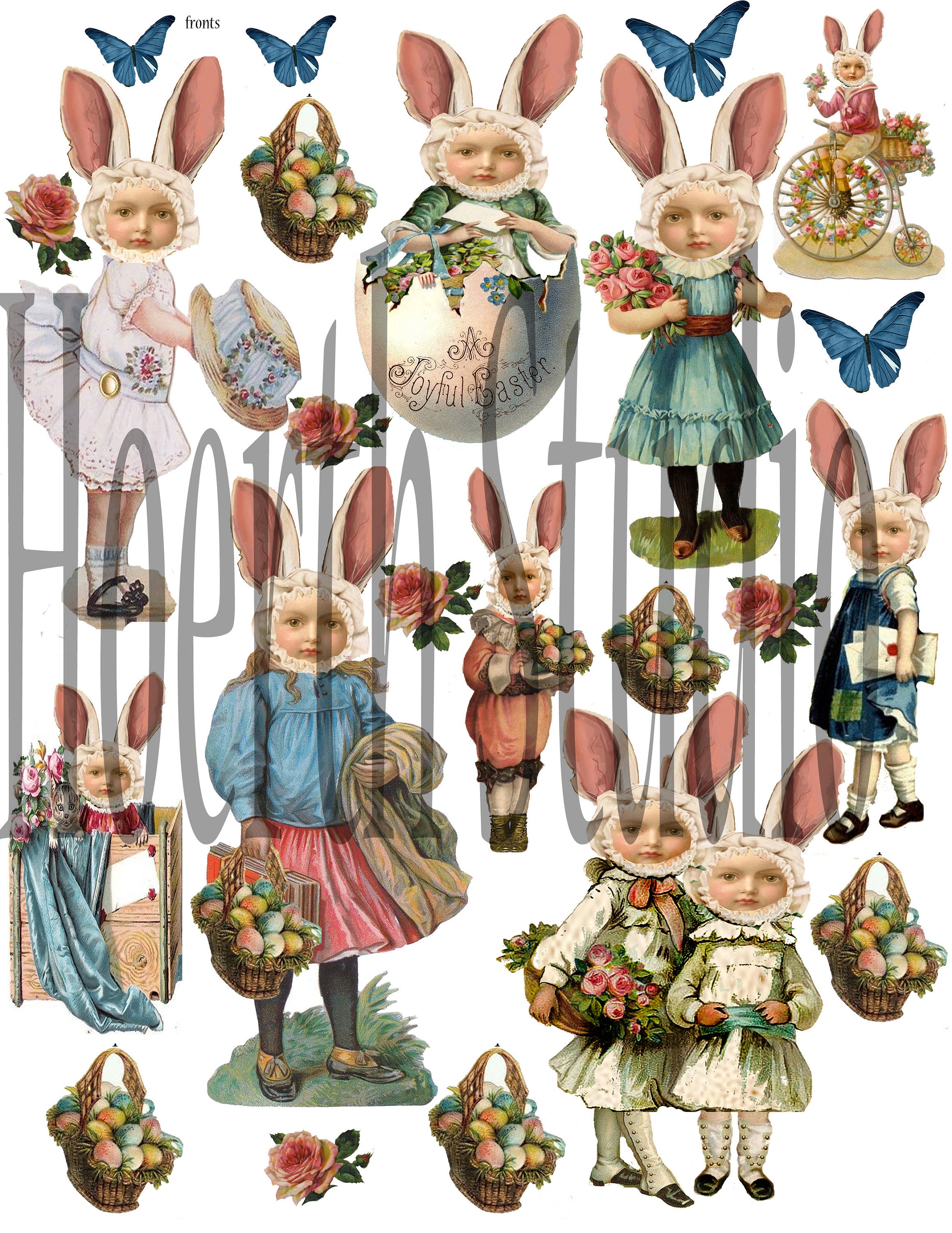 Printable Vintage Victorian Bunny Ephemera Collage Art - Etsy