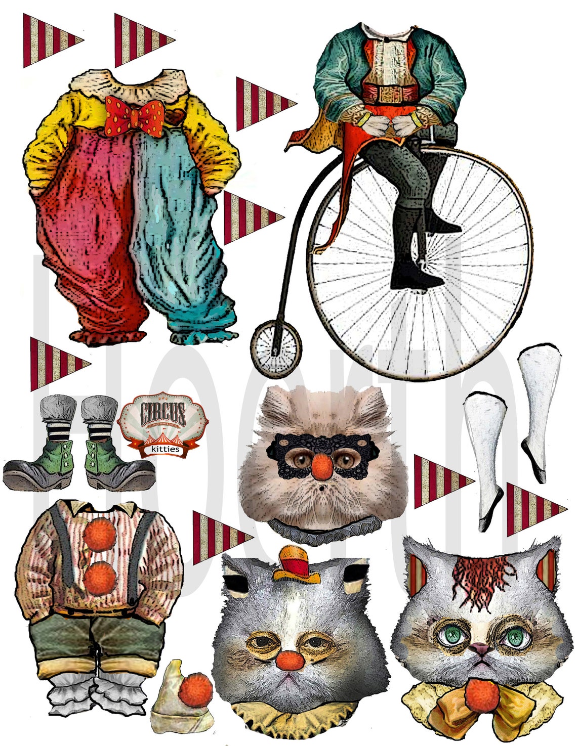 Printable Whimsical Circus Kitten Clowns Three Set Paper Dolls - Etsy