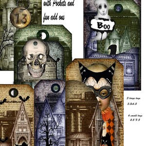 Halloween Haunted House Tag Collection Three Large Haunted House Tags ...