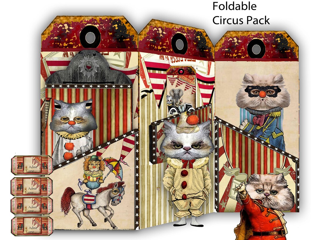 Printable Circus Foldable Kitty Collage Sheets Accordion Style Foldable ...