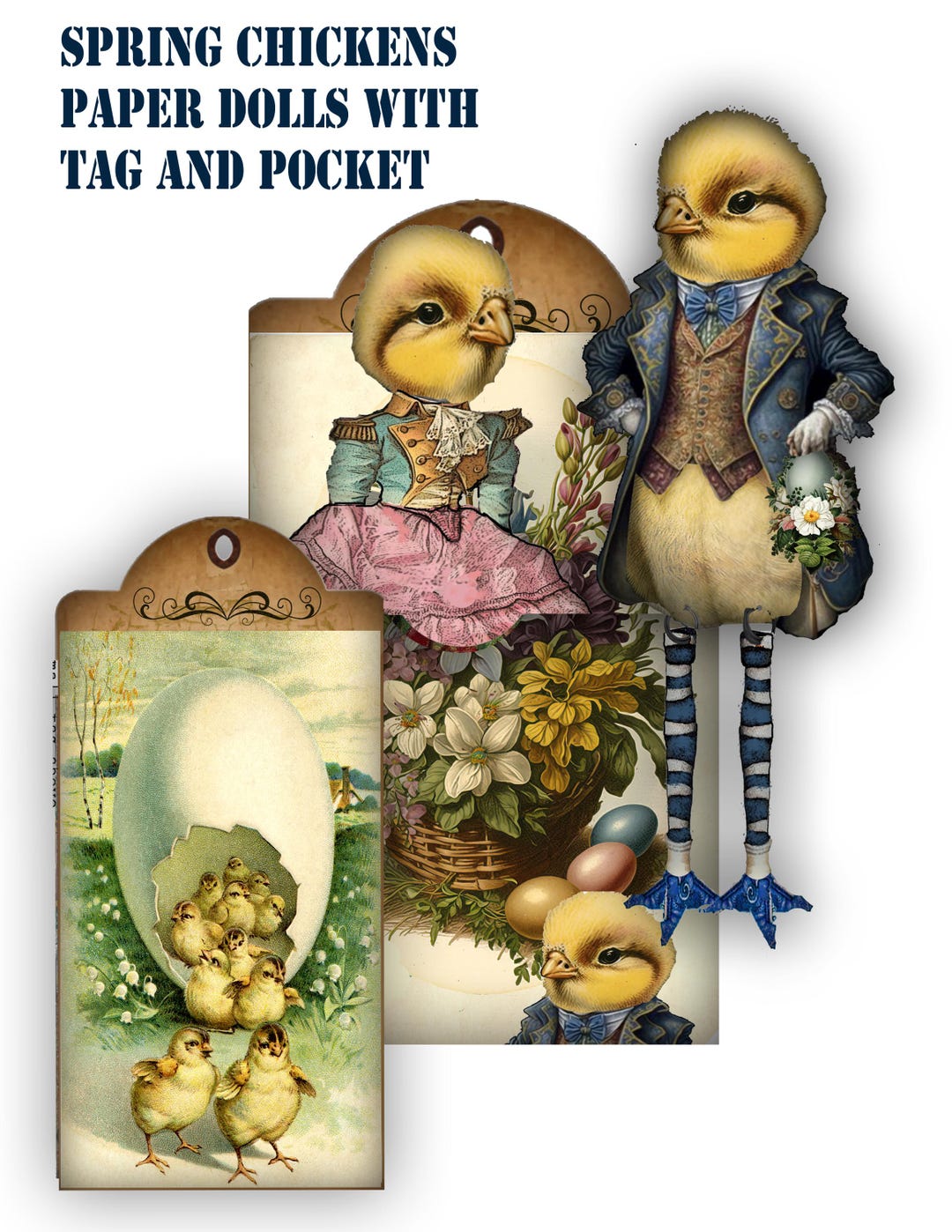Printable Paper Dolls Spring Chickens and Pocket Tag Great Diy Art Used ...