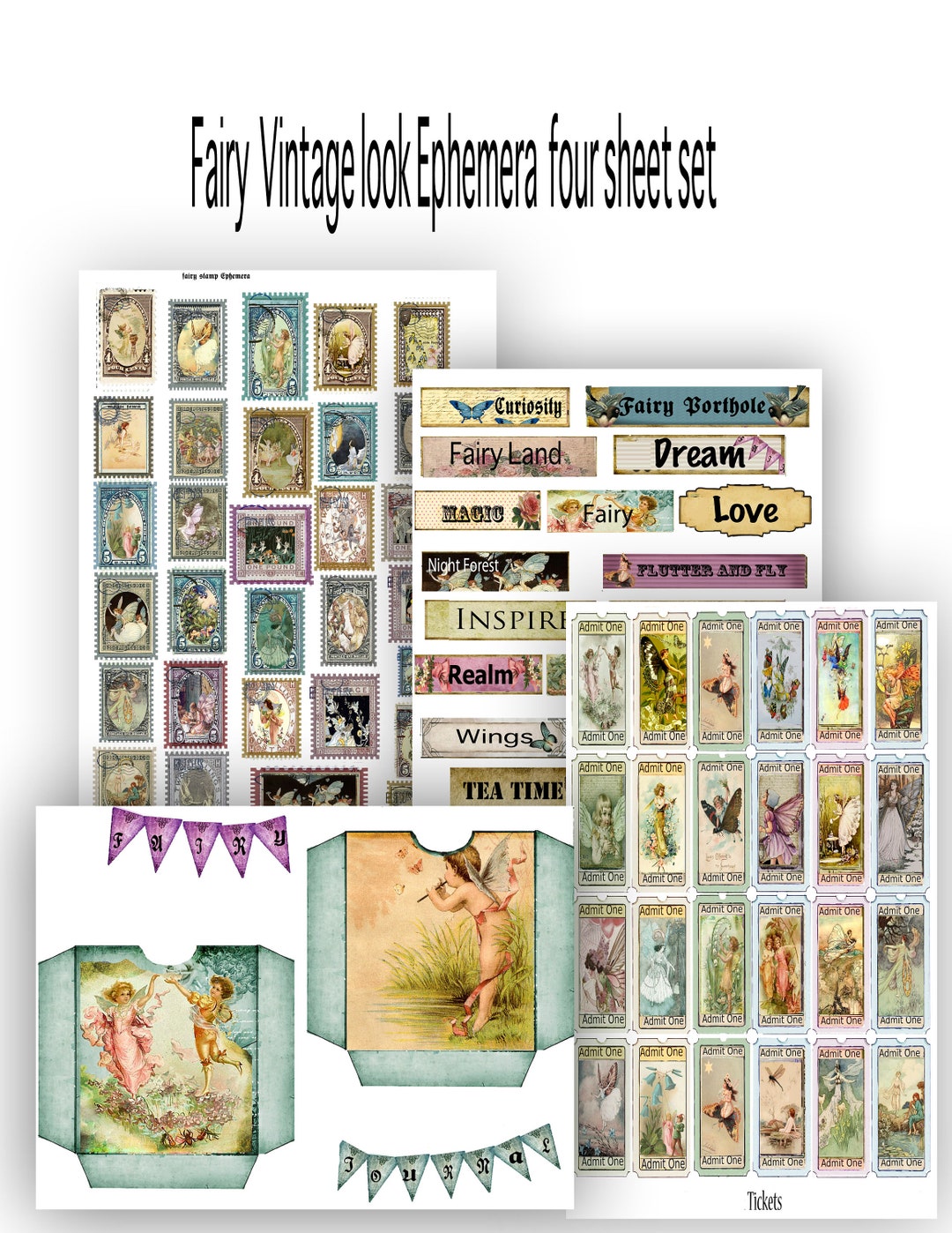 Printable Vintage Victorian Fairy Ephemera Stamps Words, Pockets and ...