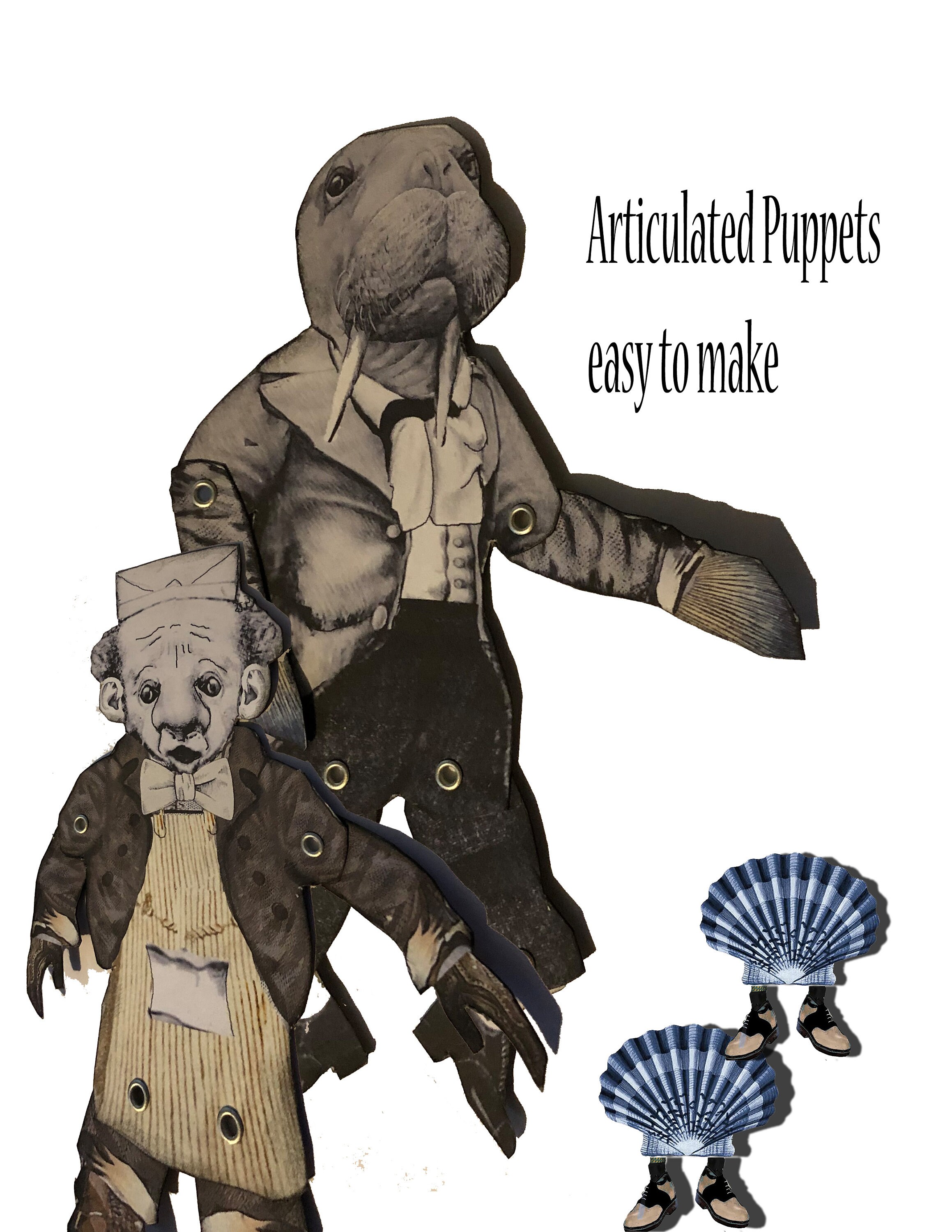 Printable Walrus and Carpenter articulated puppets paper | Etsy