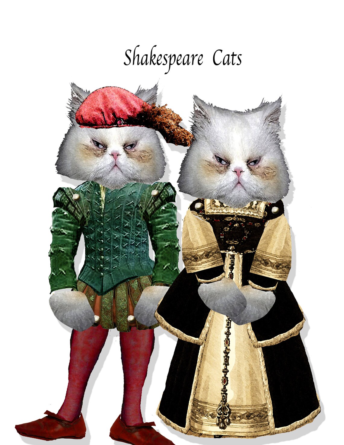 Printable Paper Dolls Shakespeare Cats Watercolor Original | Etsy