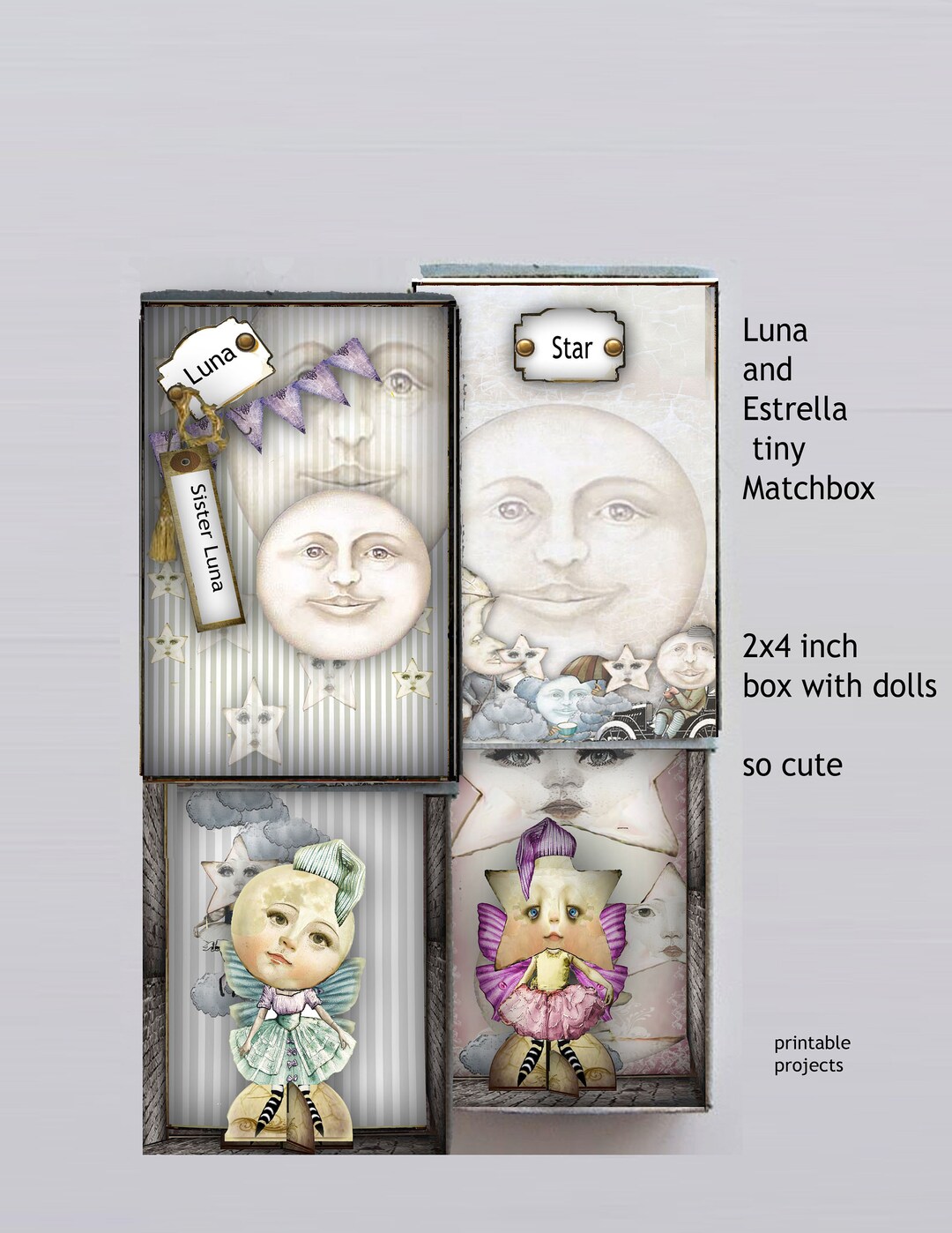 Printable Matchbox Set of Fairy Moon and Star Sisters 2x4 Matchbox ...