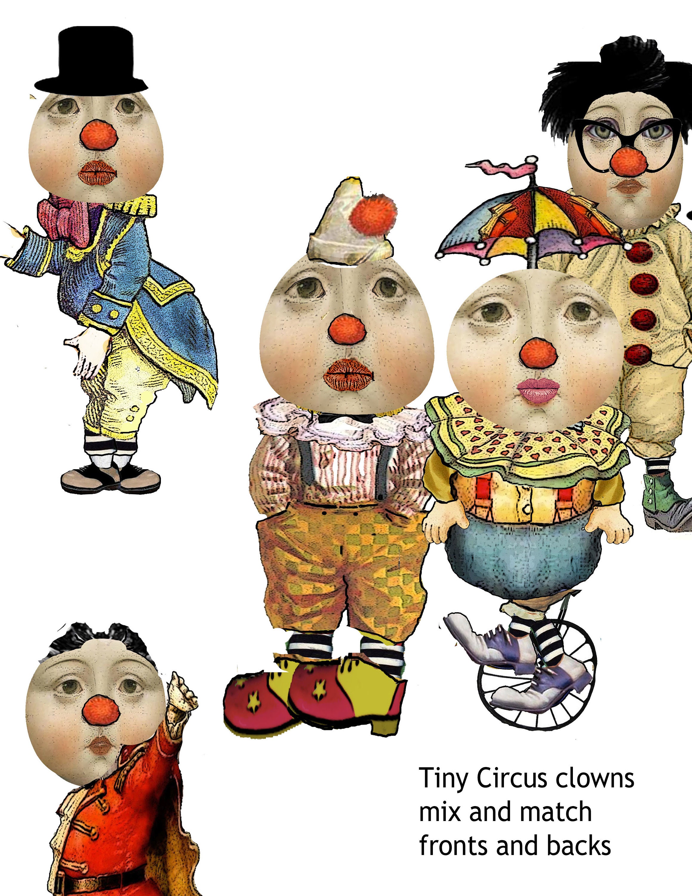 Printable Circus Clowns Mix and Match Paper Dolls Art Dolls for ...