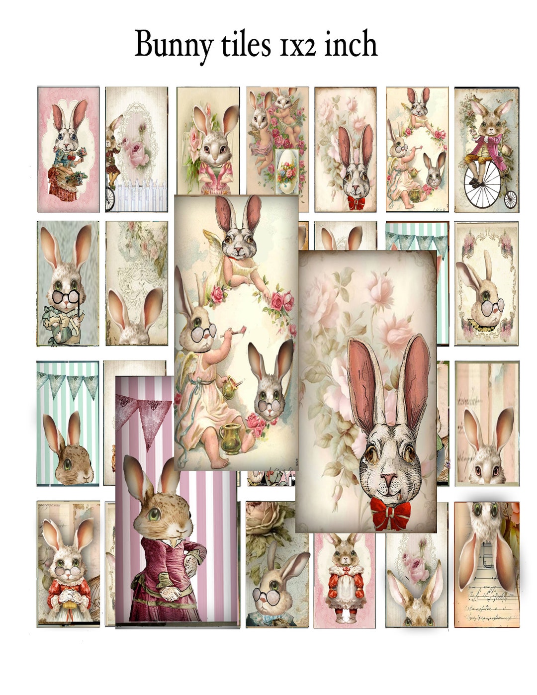Printable Bunny Tiles 1x2 Inch Ephemera for Jewelry Craft Collage ...