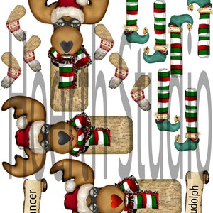 Printable Santa's Reindeer Christmas Paper Dolls, Articulated,garland ...
