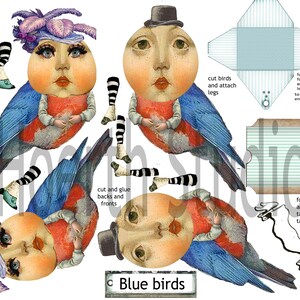 Printable Blue Bird Paper Dolls With Pockets Backs and Fronts of Dolls ...