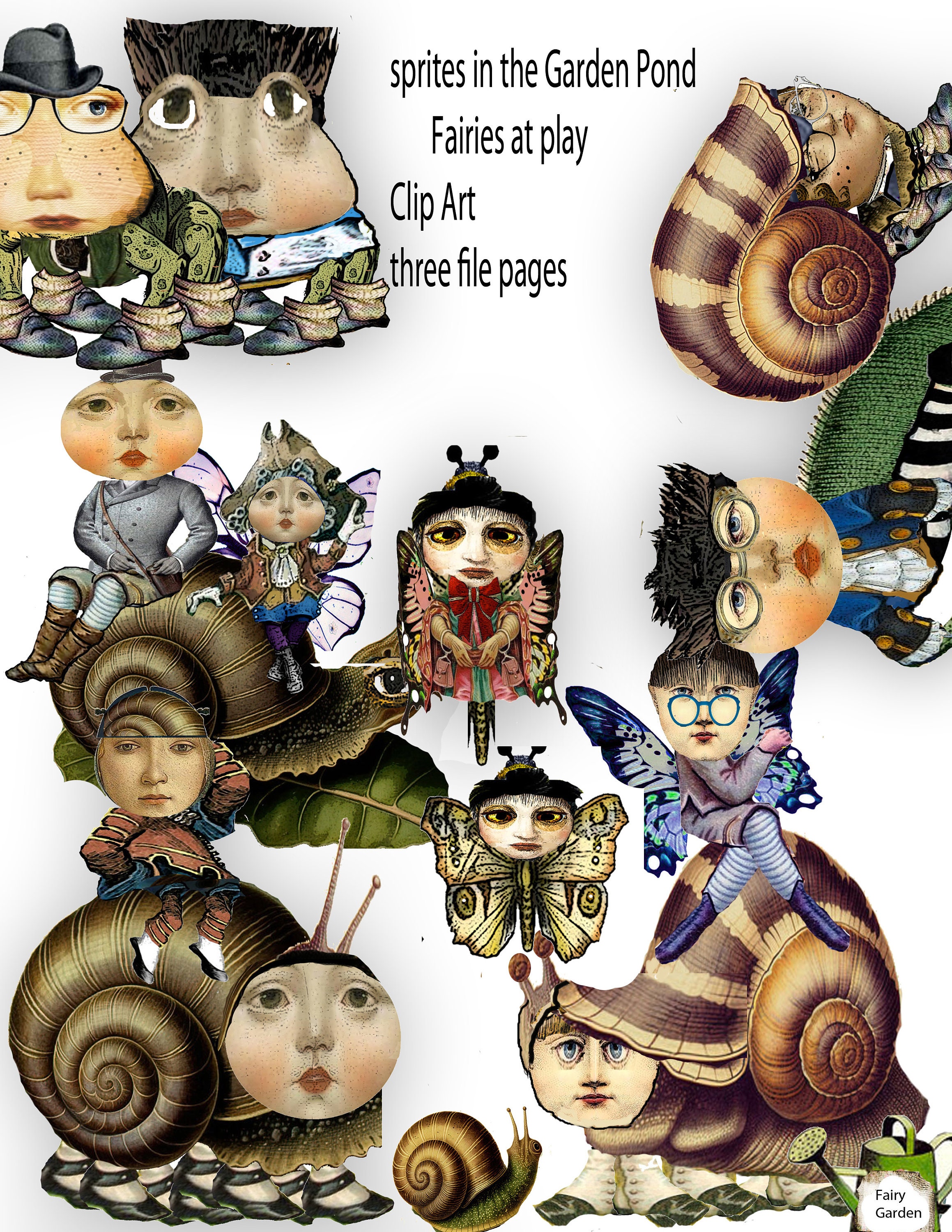 Printable Clip Art Fairy Garden Sprites Fussy Cuts Whimsical Ephemera ...