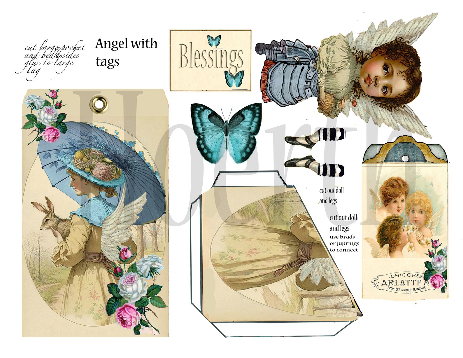 Printable Paper Doll Angels Ephemera Two Scrapbook Dolls Two Pocket ...