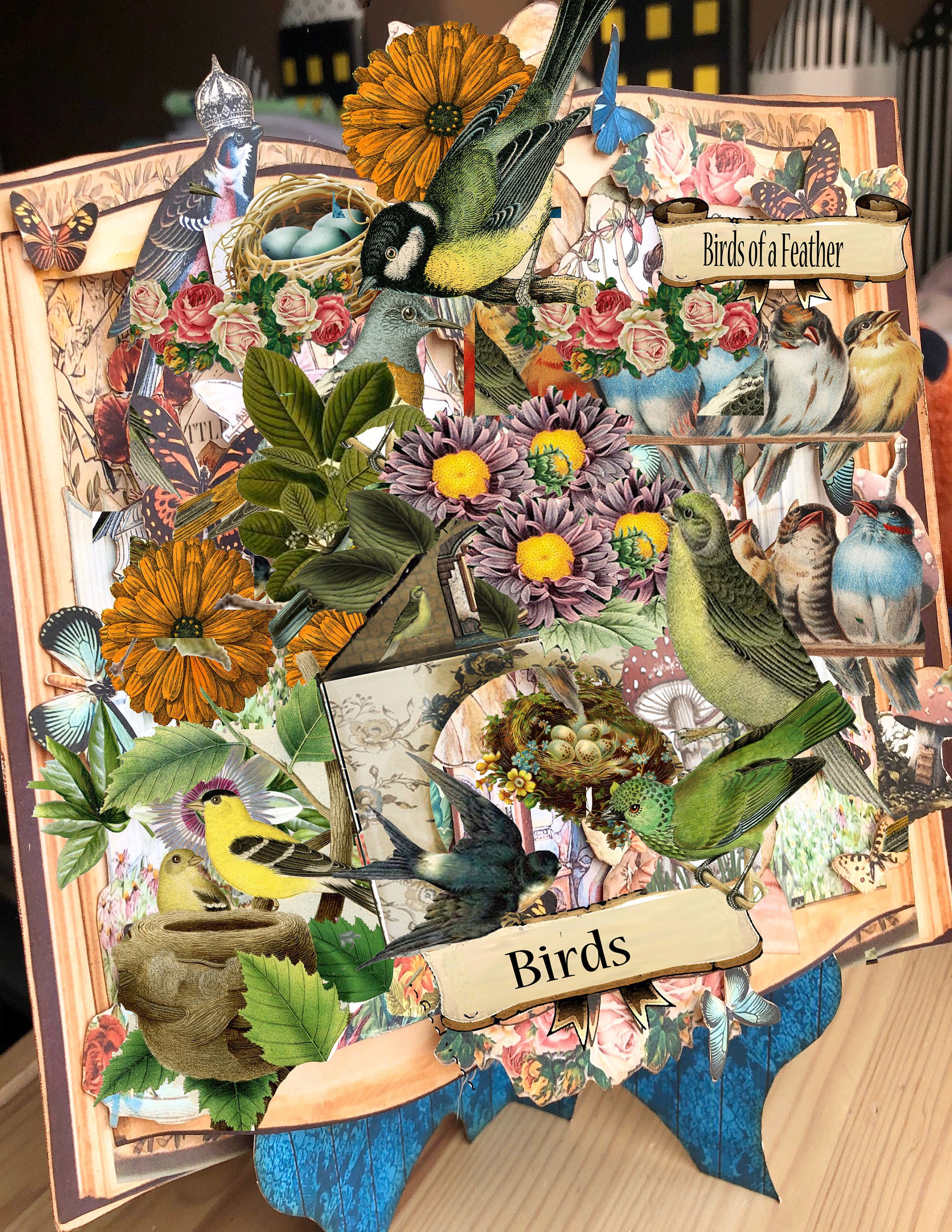 Printable Spring Birds Altered Book Card DIY With Directions | Etsy