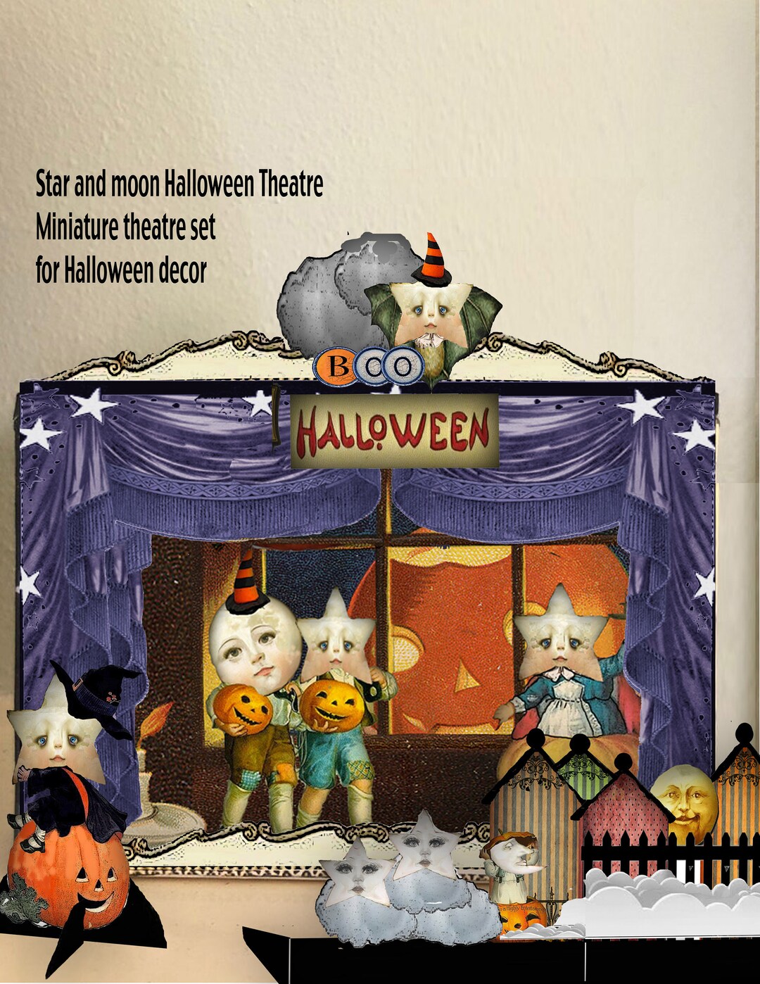 Halloween Mini Theatre Moon and Star Theare With Background Box ...