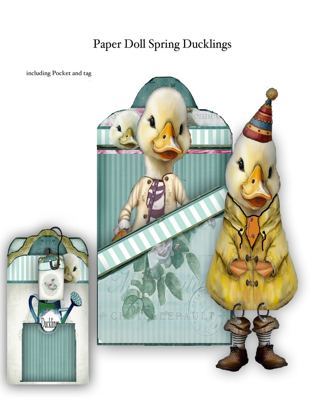 Printable Paper Dolls Spring Ducklings Ducks With Pocket Tag Fronts and ...