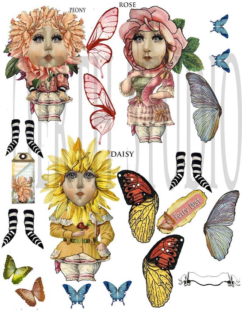 Printable Flower Fairy Paper Dolls Set of Six Both Fronts and Backs - Etsy