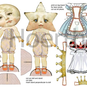 Printable Paper Dolls With Folio and Pockets Moon and Star With Stands ...