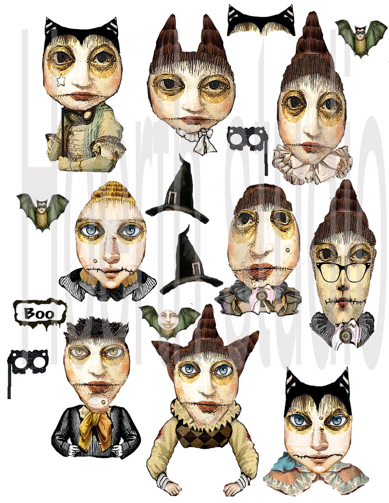 Halloween Paper Dolls Witches Mix Collage Sheets Nine - Etsy