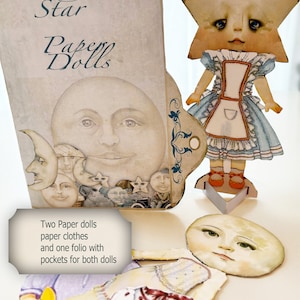 Printable Paper Dolls With Folio and Pockets Moon and Star With Stands ...
