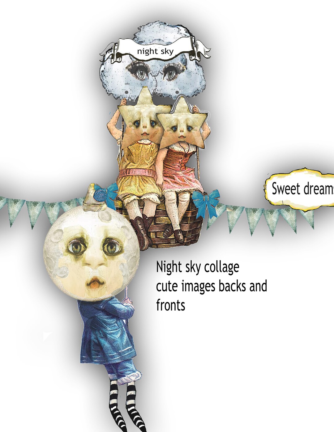 Printable Moon Paper Doll Collage Set Ephemera for Scrapbook, Mobile ...